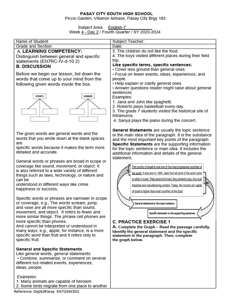 Worksheet English 7 Q4 W4 D2 | PDF