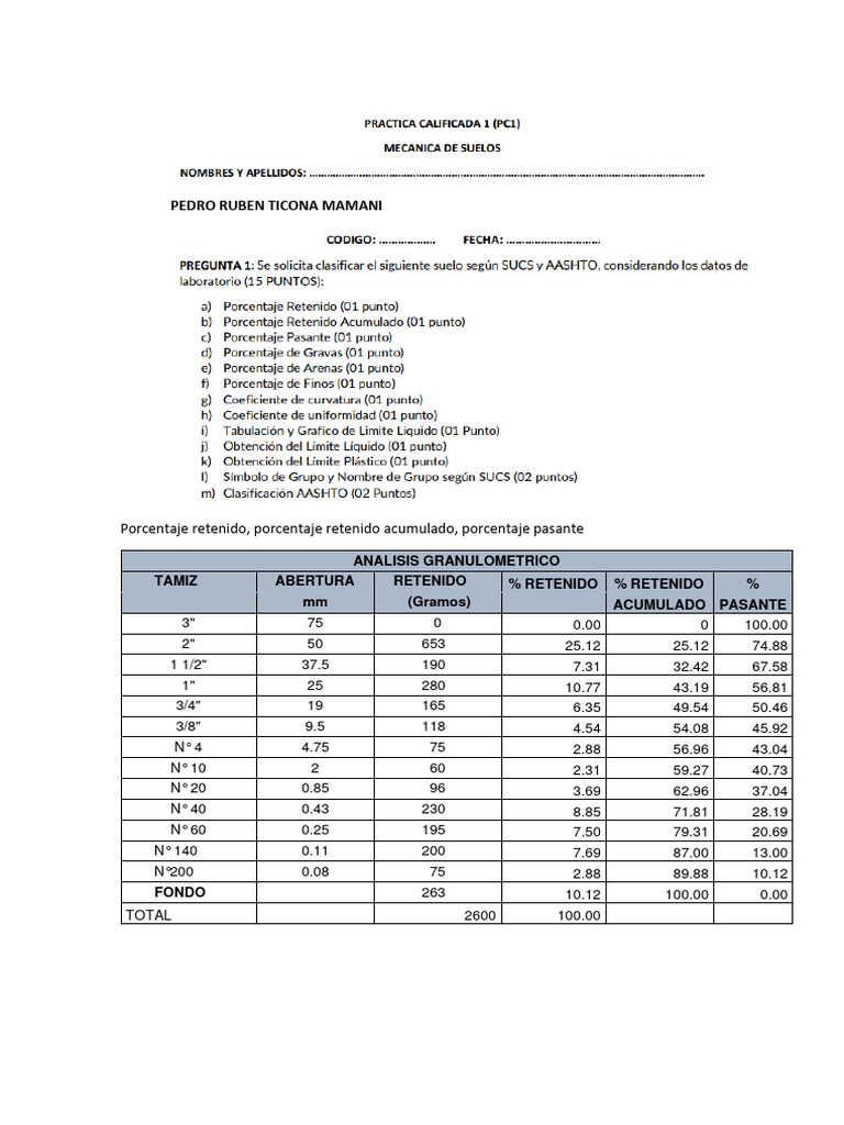 pc1 Mecanica de Suelos PARTE 1 | PDF | Mecánica de suelos | Ingeniería geotécnica