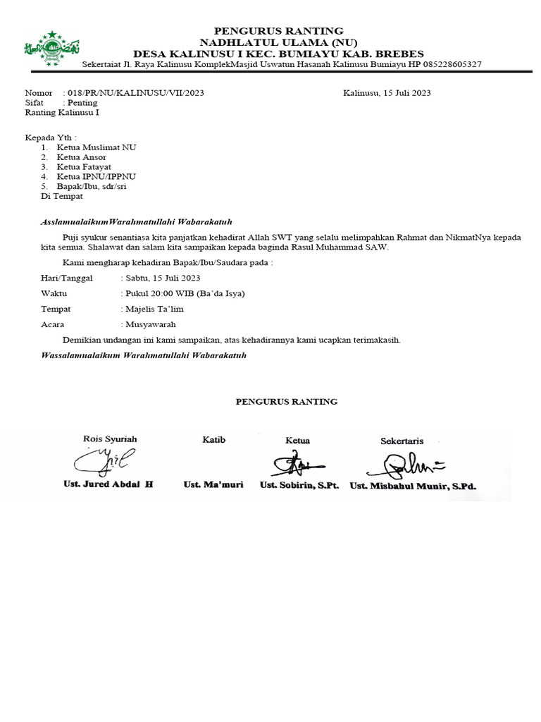 Undangan Pengurus Ranting | PDF
