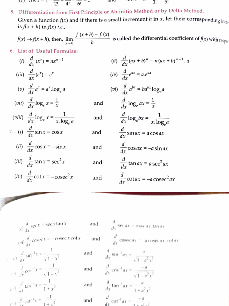 Derivative Formulae | PDF | Mathematical Relations | Applied Mathematics