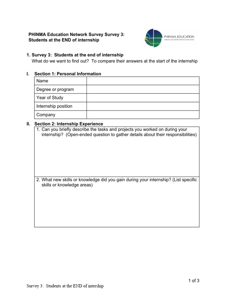 Internship Experience Feedback Survey | PDF