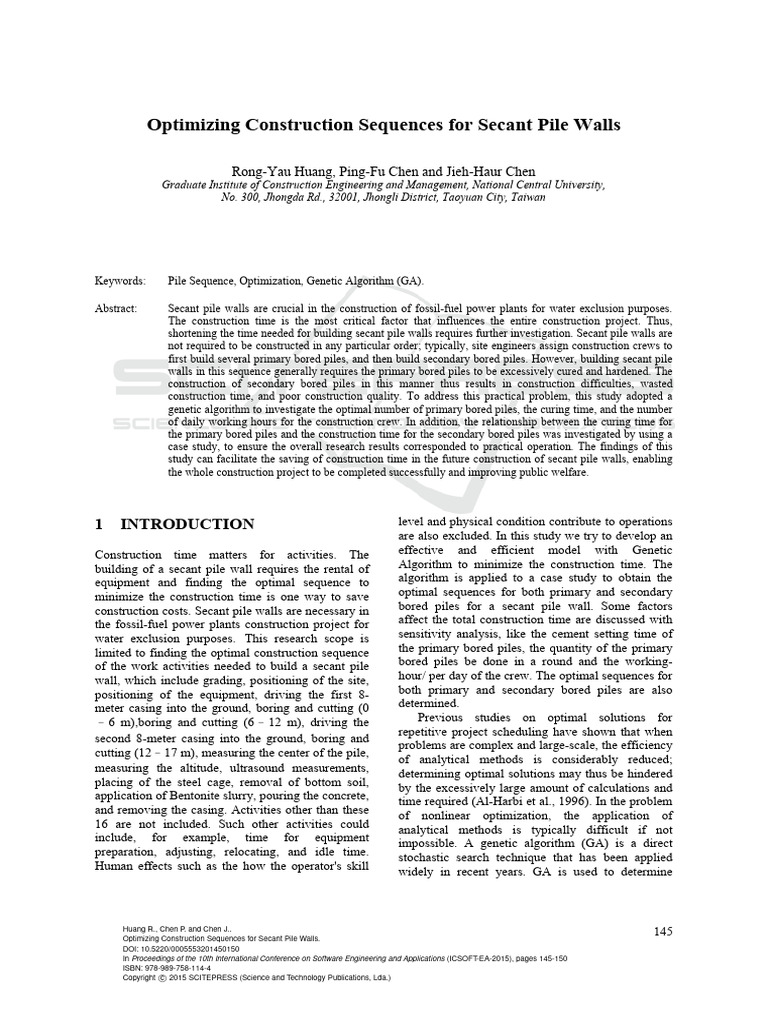 Optimizing Construction Sequences For Secant Pile Walls: Rong-Yau Huang, Ping-Fu Chen and Jieh ...