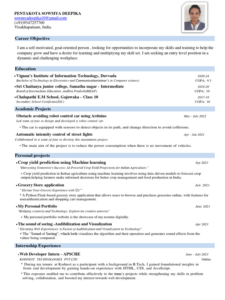 p.sowmya Deepika Resume | PDF | World Wide Web | Internet & Web