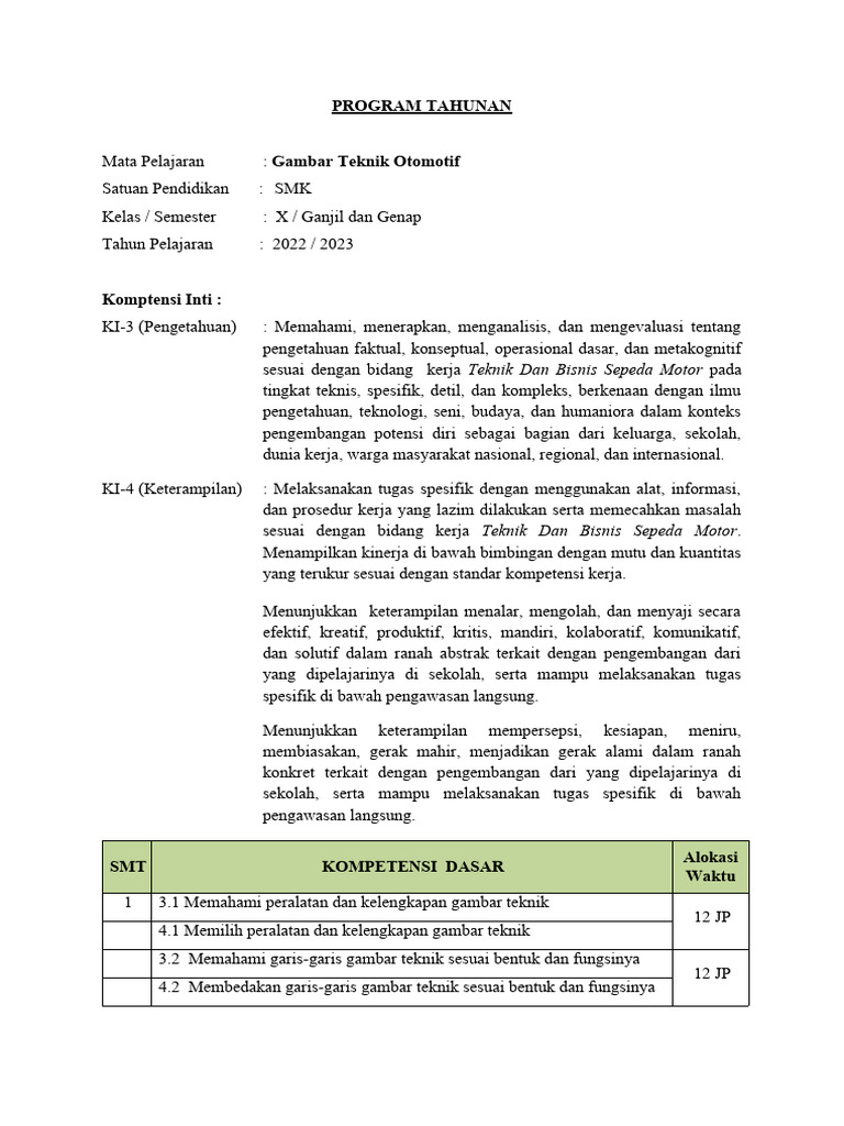 Prota Gto KLS X | PDF | Teknologi & Rekayasa