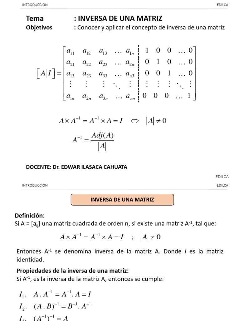 Diaposi-Matriz Inversa | PDF | Matriz (Matemáticas) | Teoría del operador