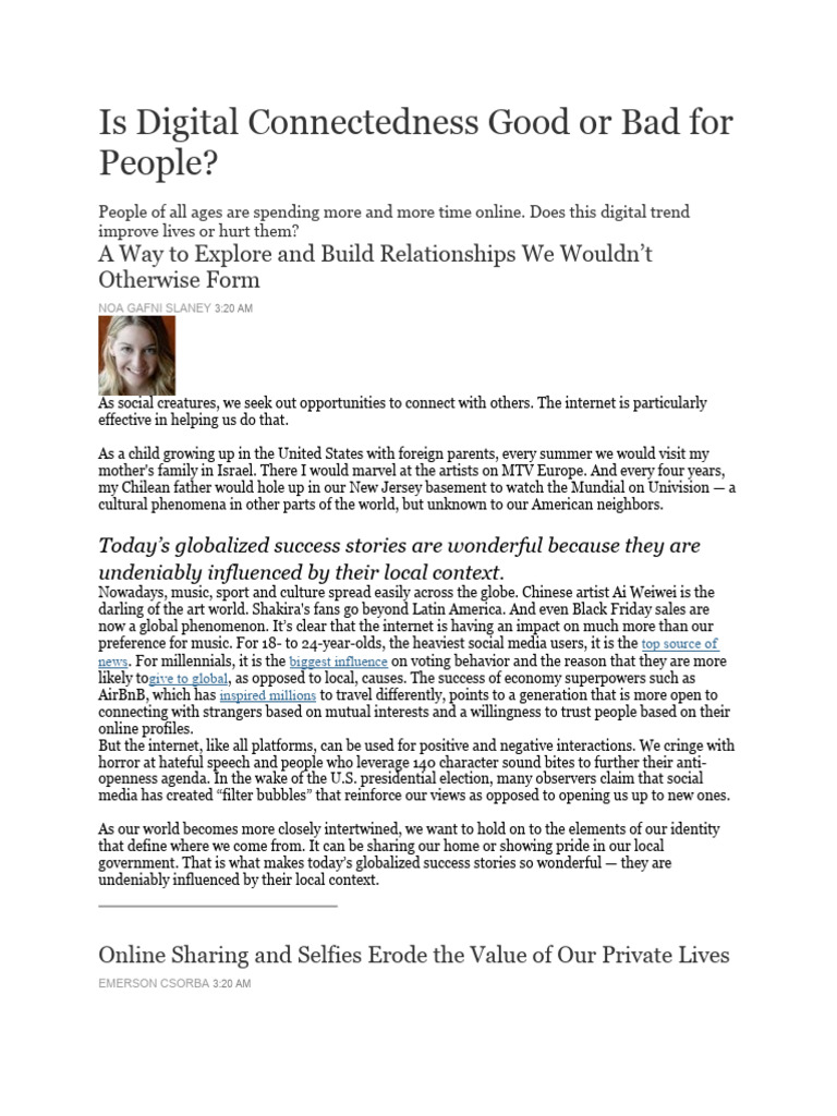 Is Digital Connectedness Good or Bad For People | PDF | Social Media ...