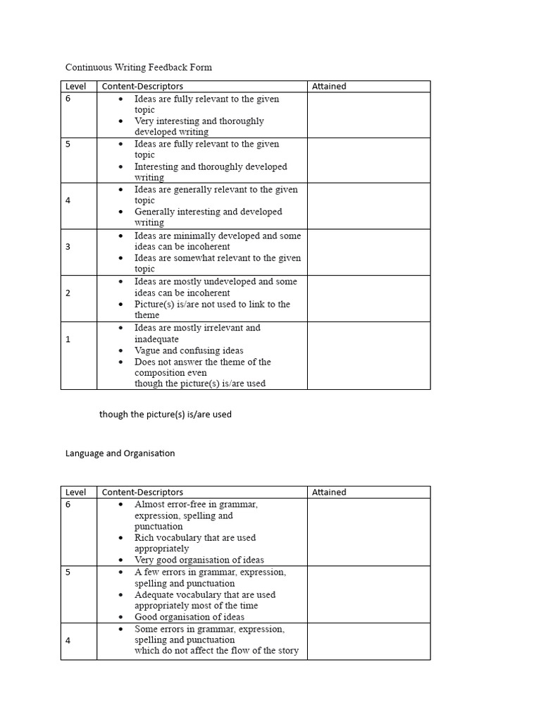 Continuous Writing Feedback Form | PDF