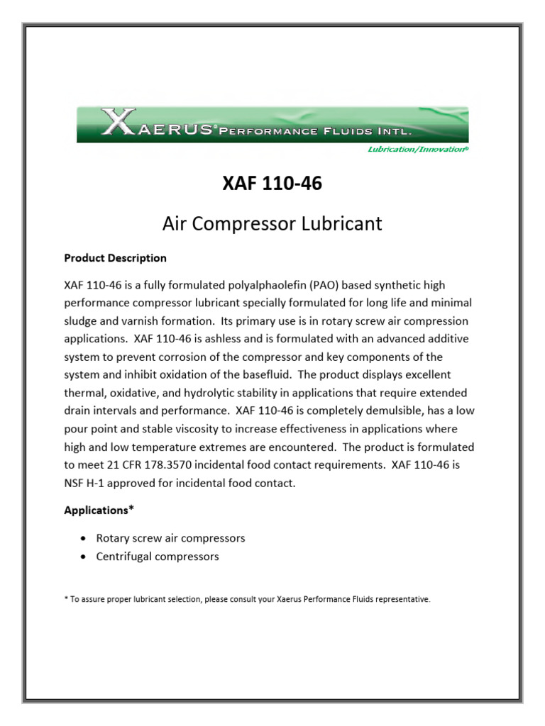 Xaerus_PDS_XAF 110-46 | PDF | Lubricant | Viscosity