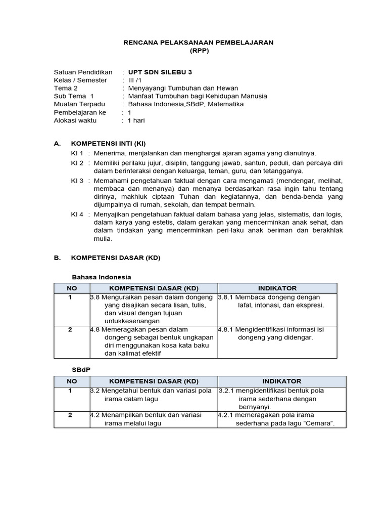 (Materiku86.blogspot - Com) RPP Kelas 3 Tema 2 Subtema 1 K13 Revisi 2019 | PDF