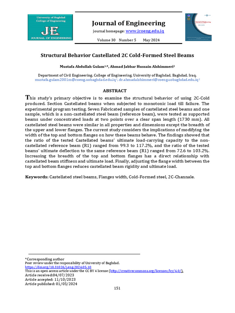 Structural Behavior Castellated 2C Cold-Formed Steel Beams | PDF ...