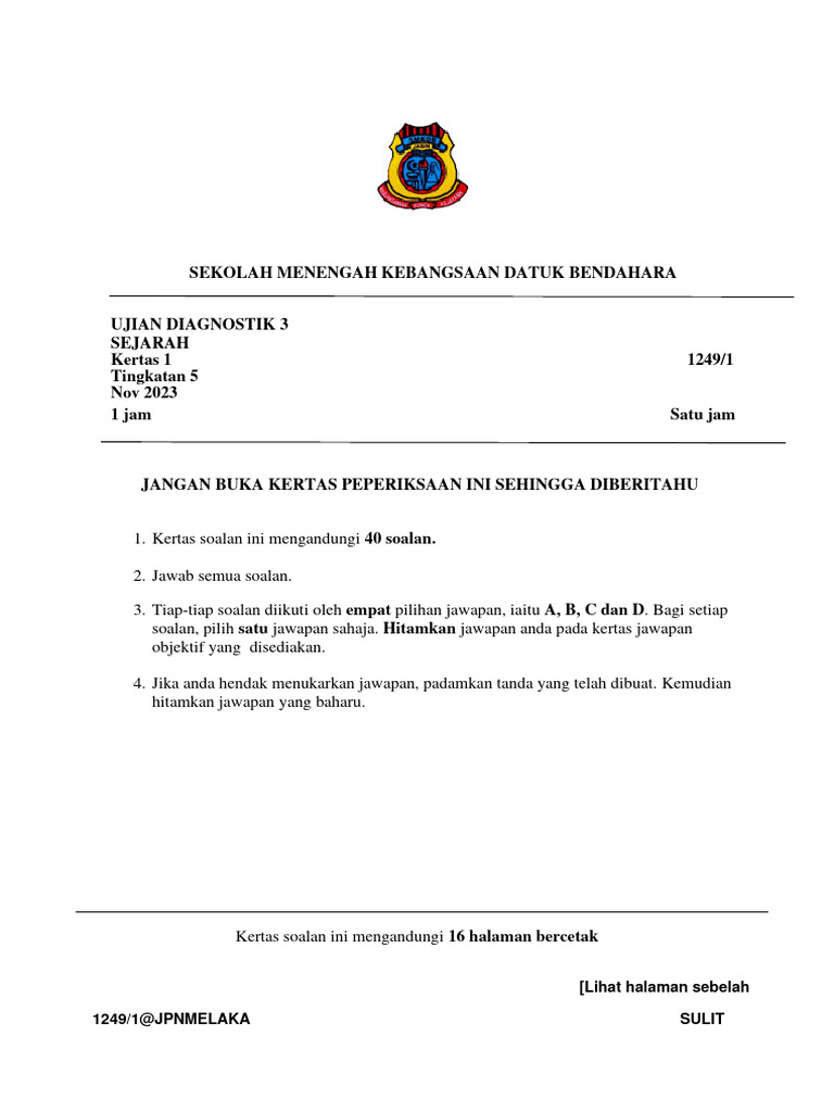 1.2023 k1 Soalan Sej (Trial Melaka) | PDF