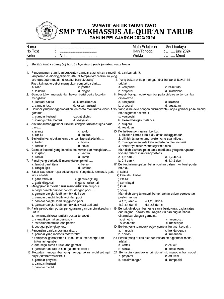 Soal Sat SBK Kelas 8 Genap | PDF