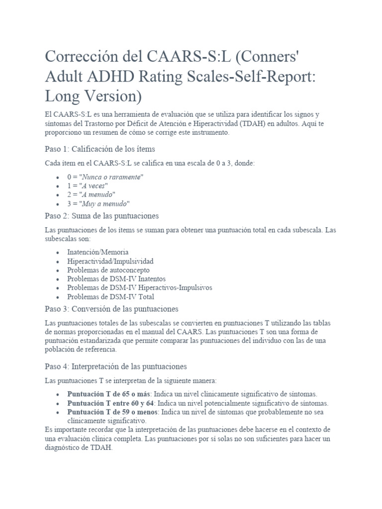 Corrección Del CAARS | PDF