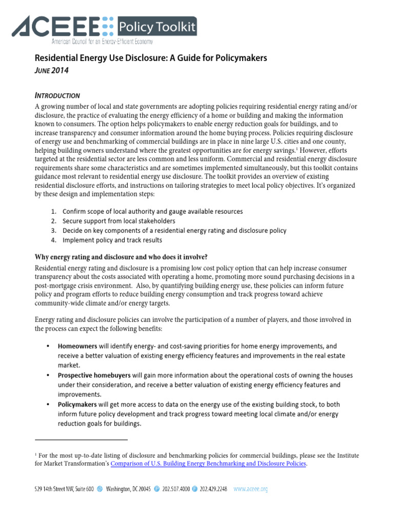 Residential Energy Use Disclosure Guide Policymakers | PDF | Energy ...