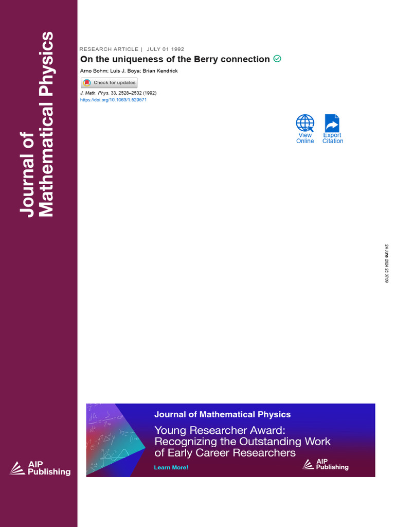 Uniqueness of Berry Connection | PDF | Abstract Algebra | Differential Topology