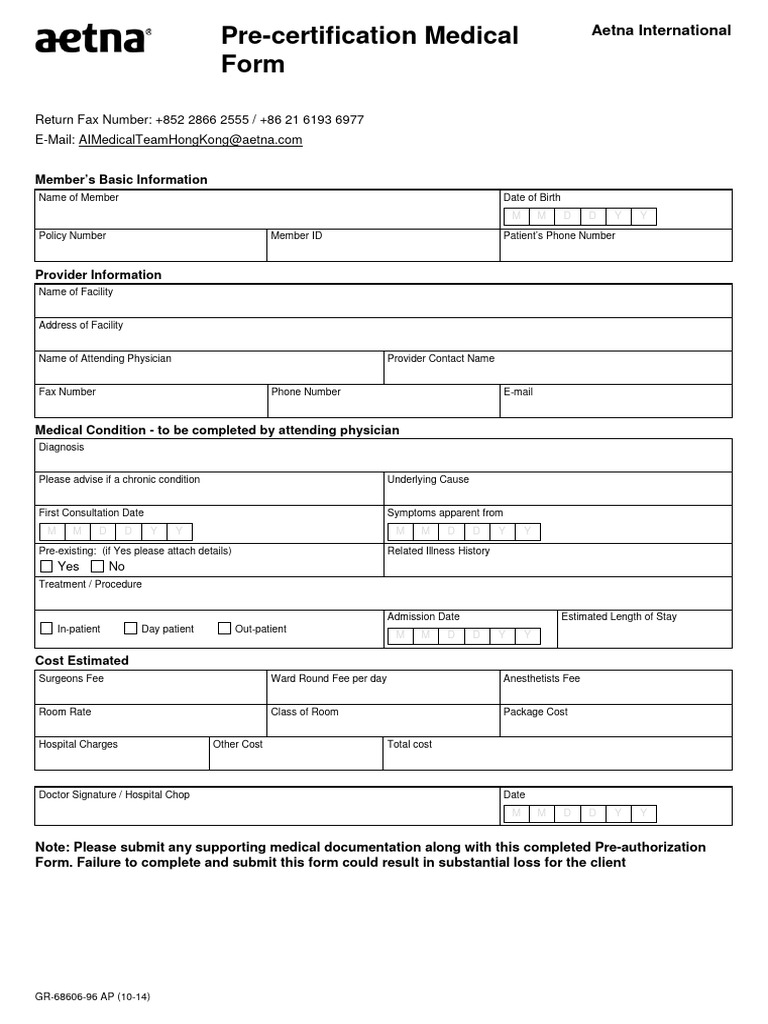 AI PreCertification Medical Form.pdf | PDF | Patient | Medical Specialties