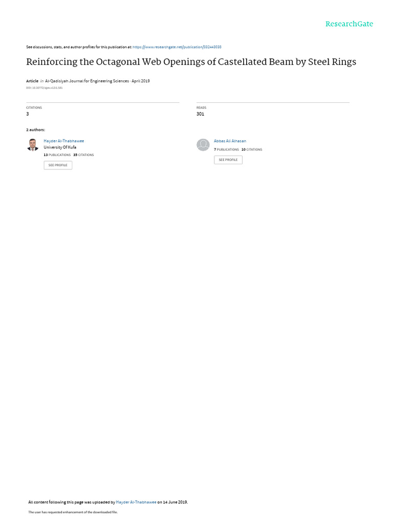 11-Reinforcing The Octagonal Web Openings of Castellated Beam by Steel ...