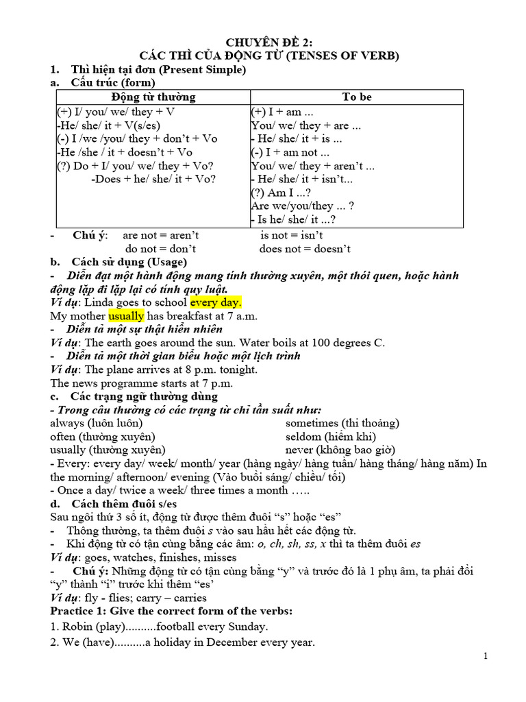 CHUYÊN ĐỀ 2 -TENSES | PDF