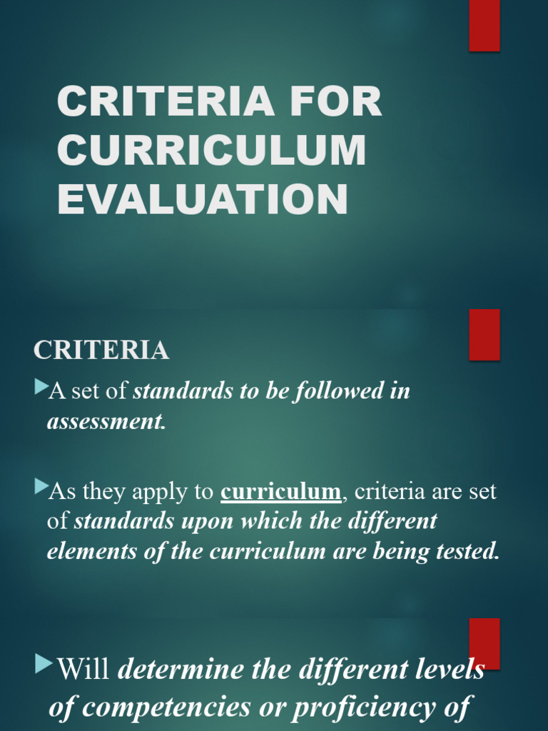 Criteria For Curriculum Evaluation | PDF | Curriculum | Learning