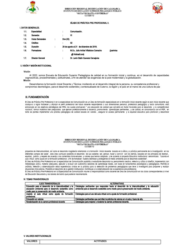 Silabo de Practica Preprofesional II | PDF | Evaluación | Aprendizaje