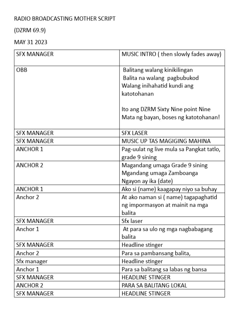 Radio Broadcasting Mother Script Chellemark | PDF