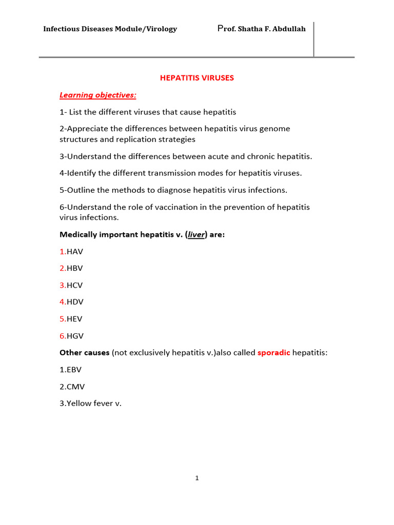 Hepatitis Viruses Handout | PDF | Hepatitis | Virus