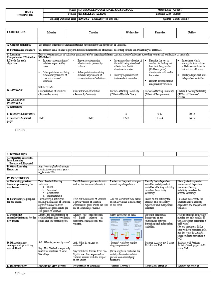 Science 7 Quarter 1 w3 | PDF | Solubility | Concentration