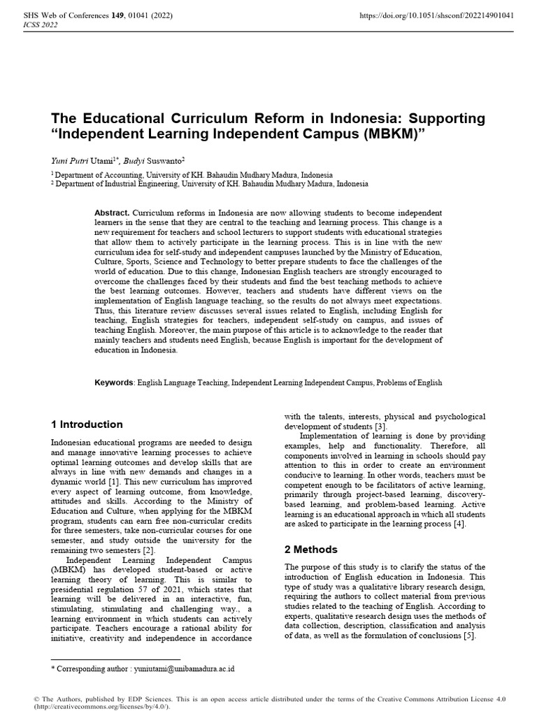 The Educational Curriculum Reform in Indonesia Sup | PDF | Curriculum ...