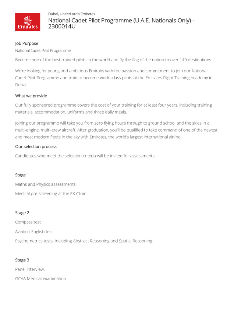 Emirates National Cadet Pilot Program | PDF | Emirates (Airline) | Aviation
