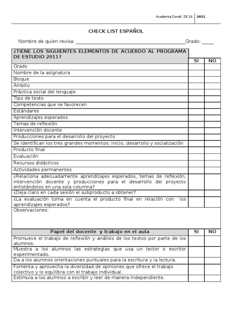 Check List Primaria 2011 | PDF | Evaluación | Aprendizaje