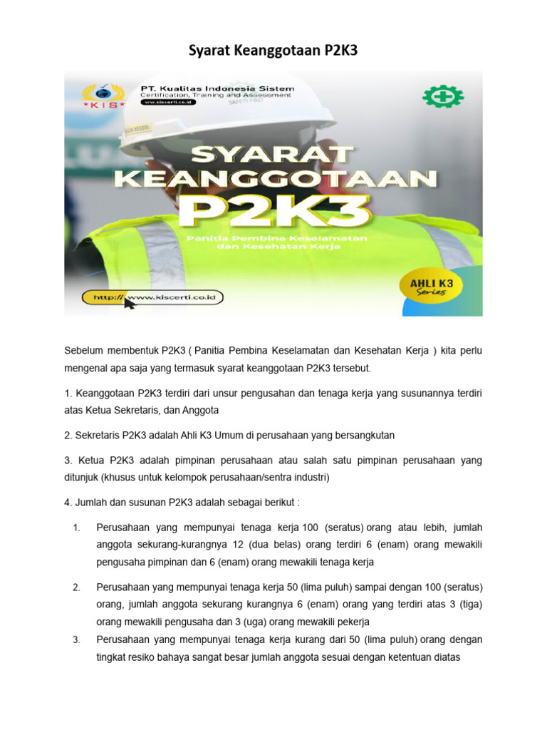 Syarat Keanggotaan P2K3 | PDF