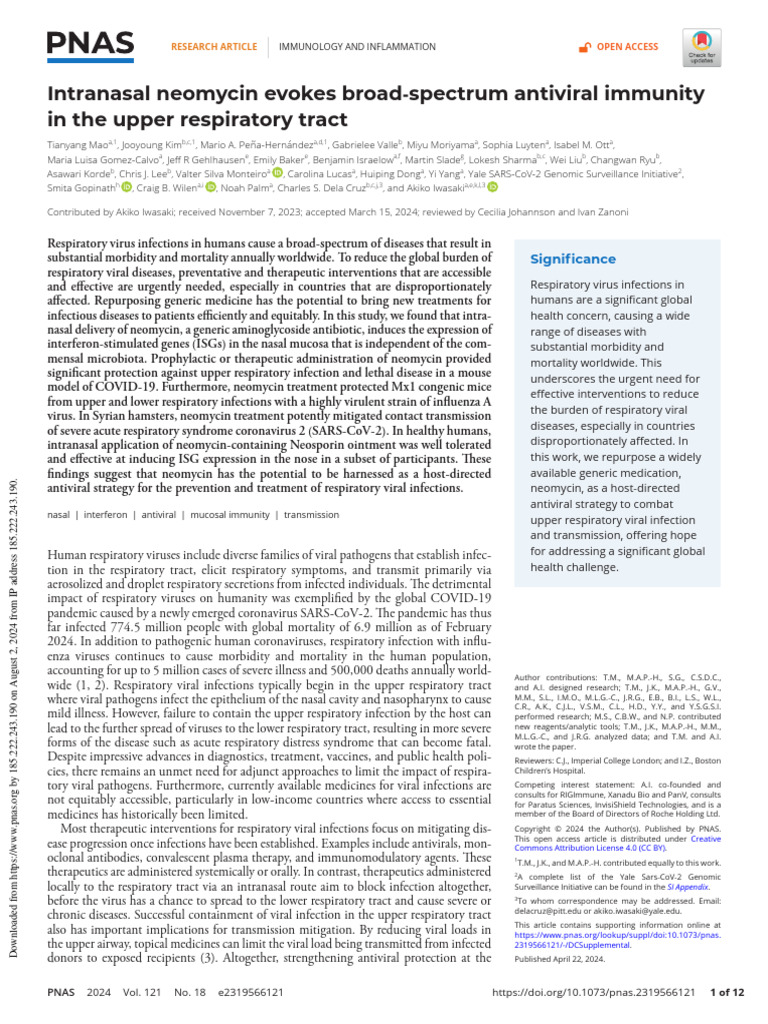 Mao Et Al 2024 Intranasal Neomycin Evokes Broad Spectrum Antiviral ...