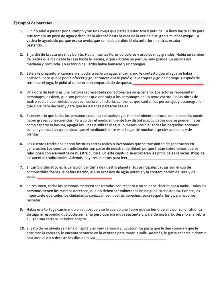 Ejemplos de párrafos cortos para niños | PDF | Teatro | Ciencias de la ...