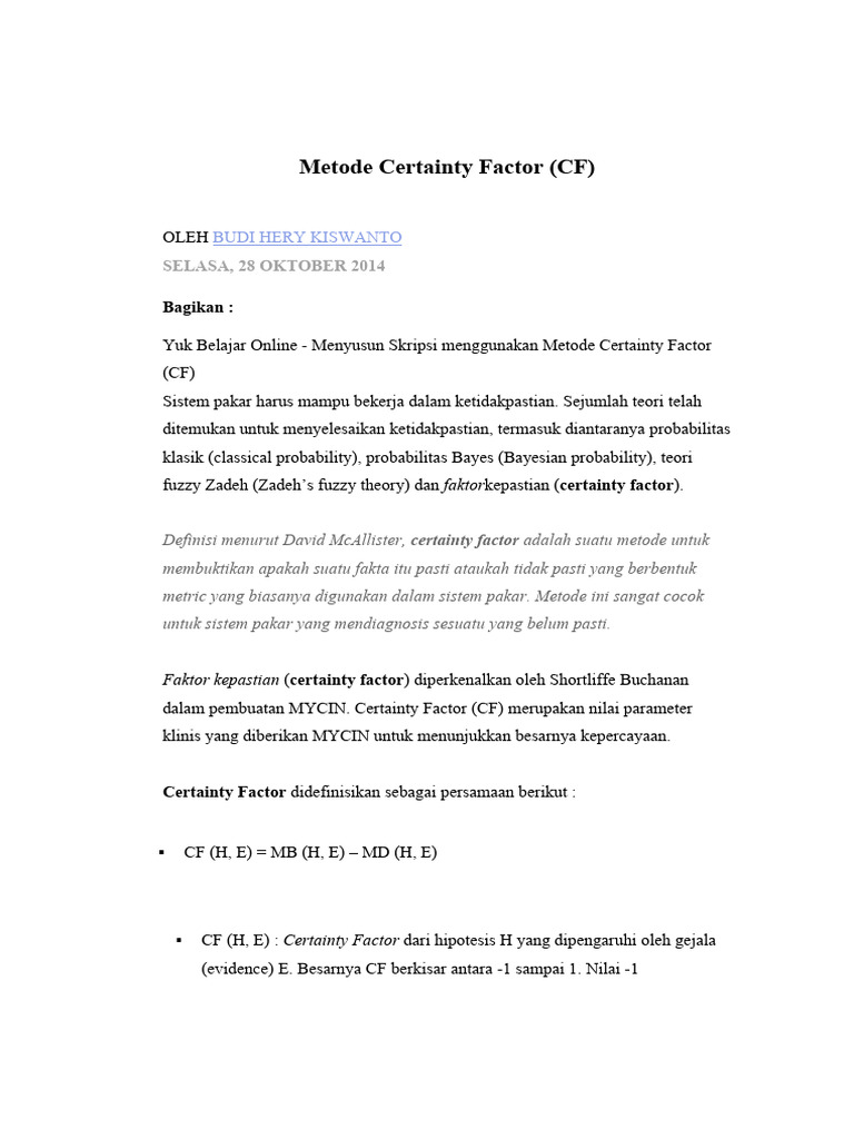 Metode Certainty Factor | PDF