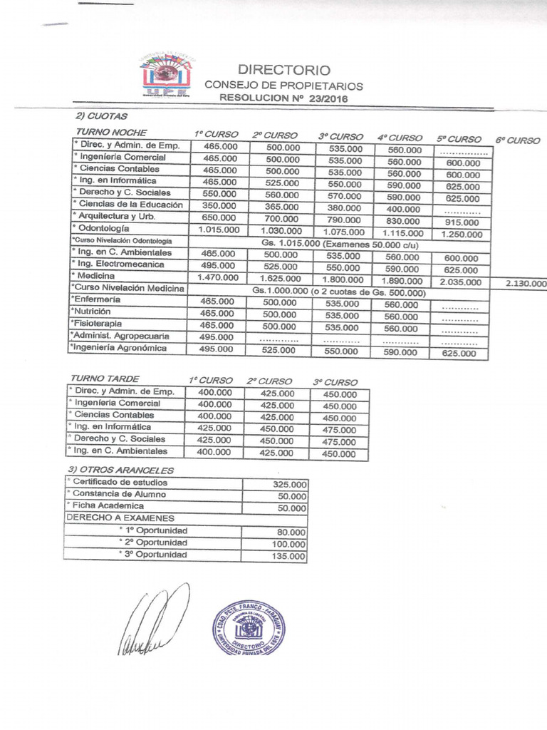 Arancel Beneficio Estu | PDF