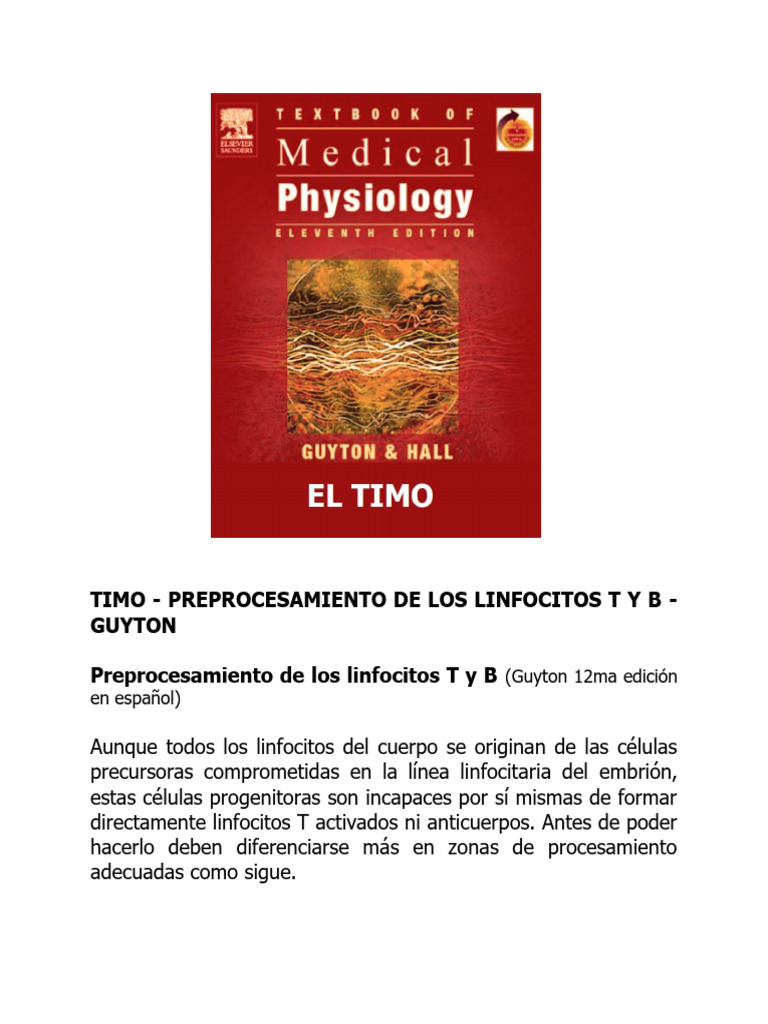 Timo Preprocesamiento De Los Linfocitos T Y B Pdf Linfocitos