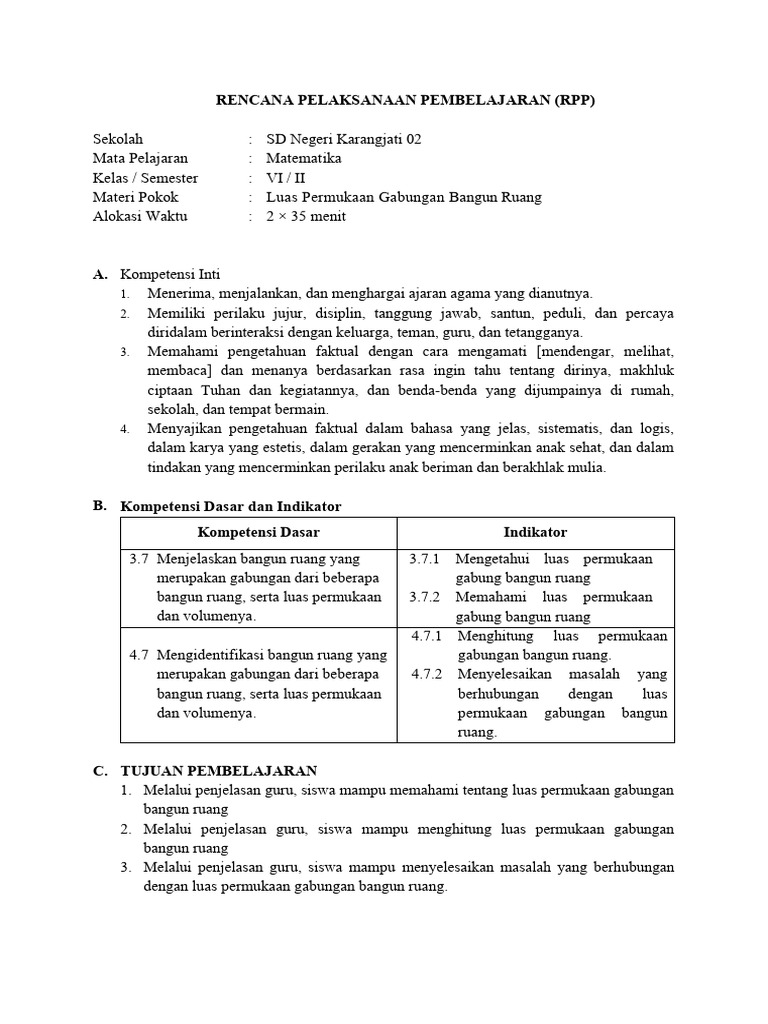 RPP Mat Kelas 6 Observasi | PDF | Karier & Perkembangan | Seni