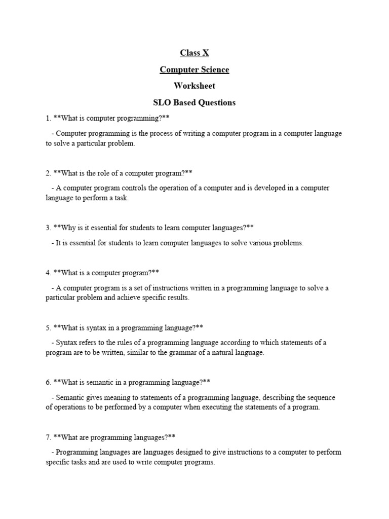 X Com Sci Wksheet Solved Pdf Computer Programming Object Oriented 8452