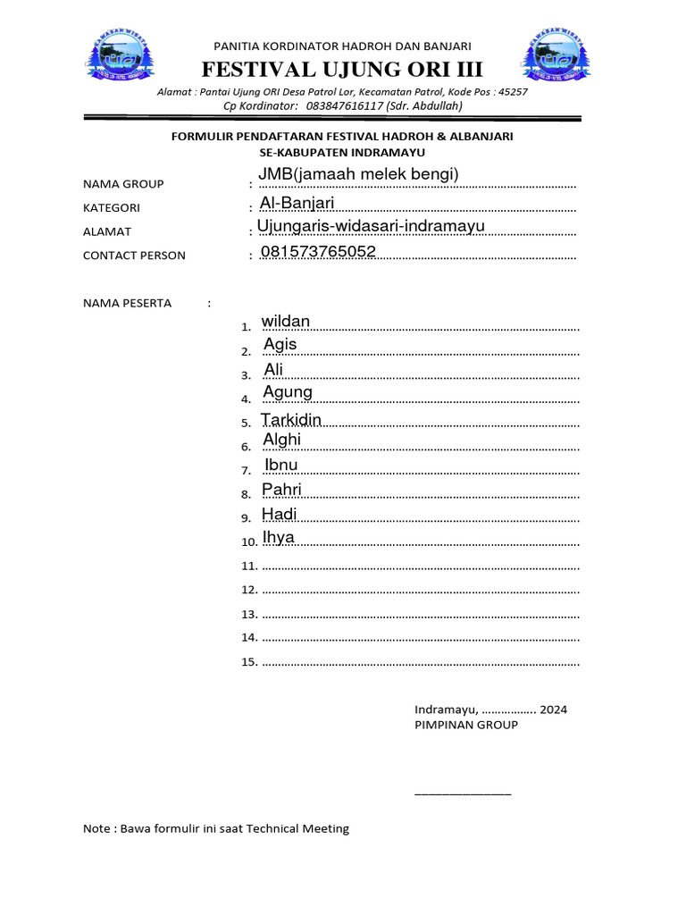 Formulir Pendaftaran Festival Hadroh - JMB | PDF | Business | Finance ...