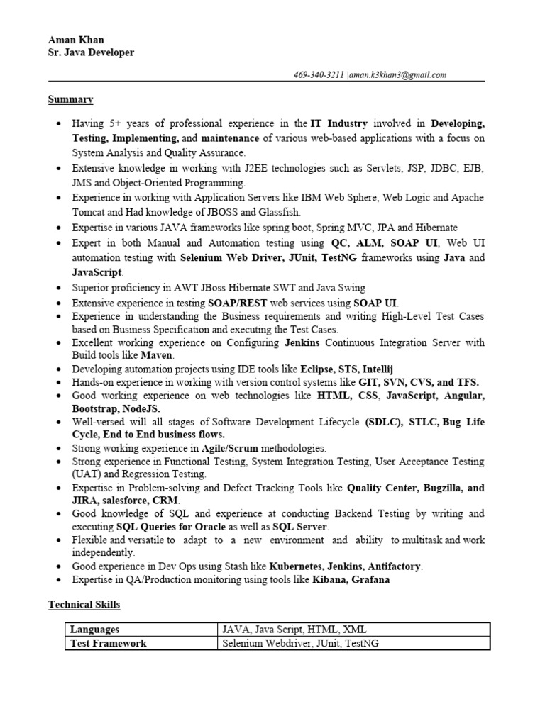Resume Sample USA Format | PDF | Web Service | Java (Programming Language)