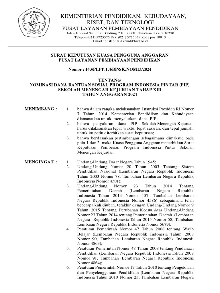 SK Nominasi SMK Tahap 13 Tahun 2024 | PDF | Bisnis