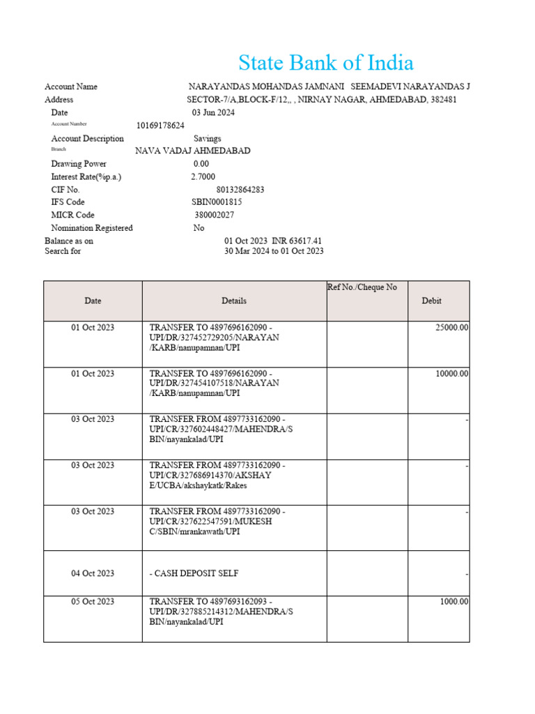 State Bank of India: Account Number | PDF | Banks | Personal Finance