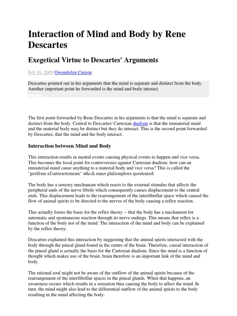 Descartes' Mind-Body Interaction Theory | PDF | René Descartes | Mind ...