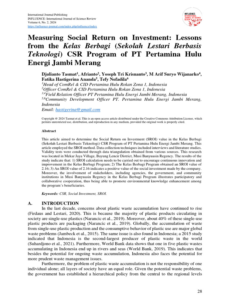 Measuring SROI of PT PHE Jambi Merang CSR Program | PDF | Corporate Social Responsibility | Waste