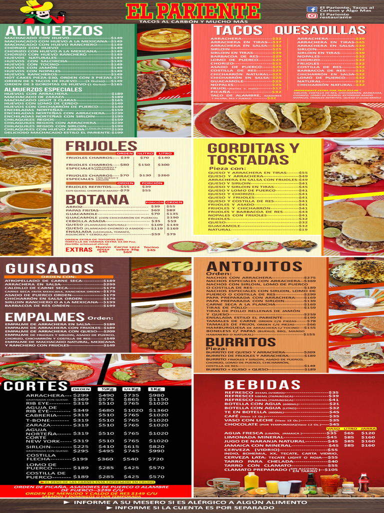 Menu El Pariente Editable | PDF