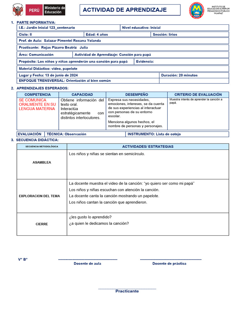 MODELO DE SESION DE APRENDIZAJE 2024 IESPP (4) | PDF | Aprendizaje | Evaluación
