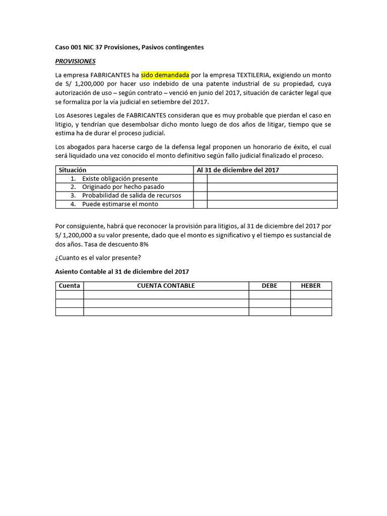 Provisión Legal S/1,200,000 NIC 37 | PDF