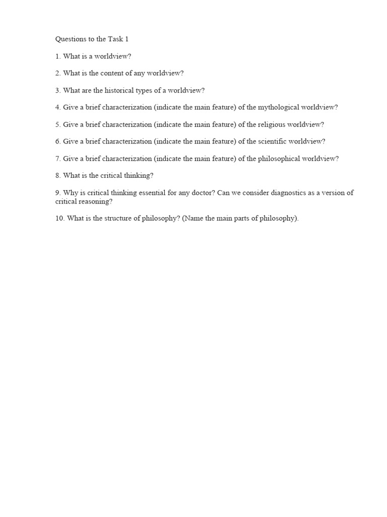 Questions To The Task 1 | PDF | Philosophy