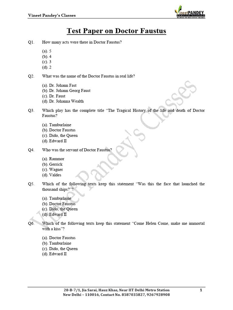 Doctor Faustus Test Paper | PDF | Works Based On Folklore | Works Based ...