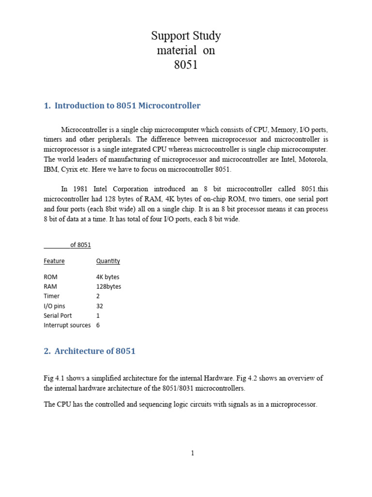 Support Study Material On 8051: 1. Introduction To 8051 Microcontroller ... Support Study Material On 8051: 1. Introduction To 8051 Microcontroller ...